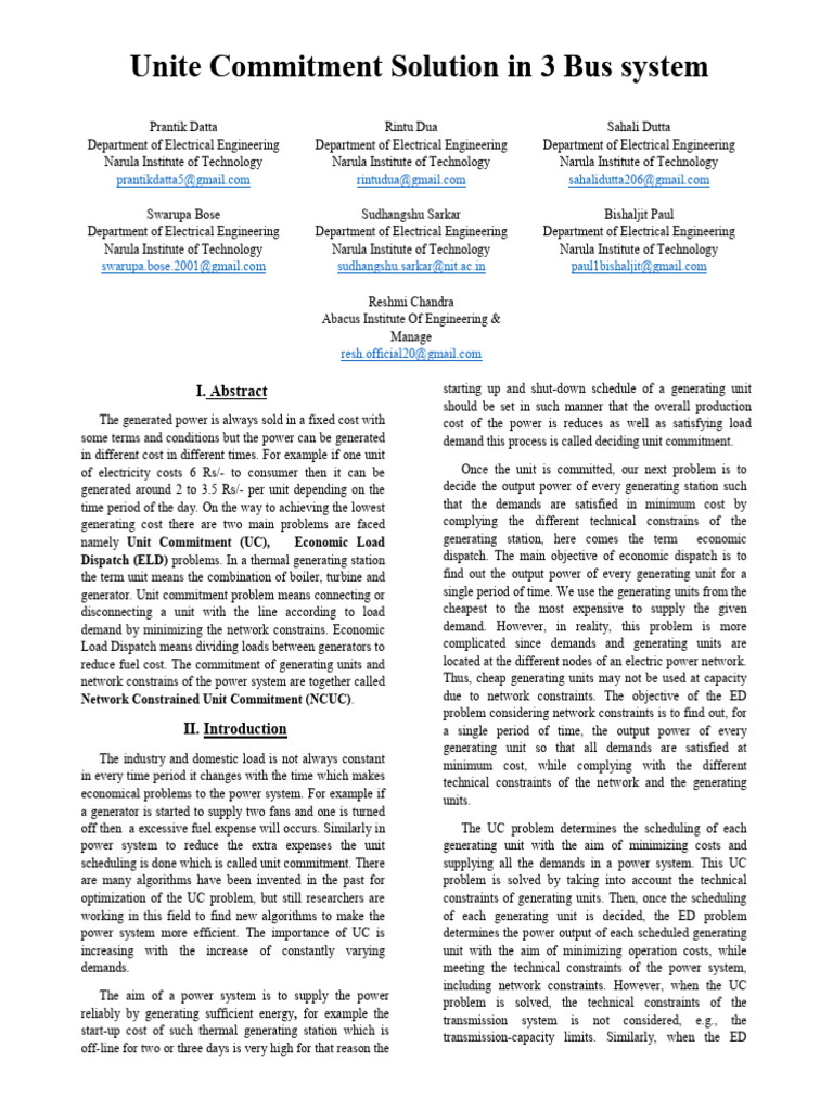 Unit Commitment Solution in 3 Bus System | PDF | Physical Quantities | Electricity