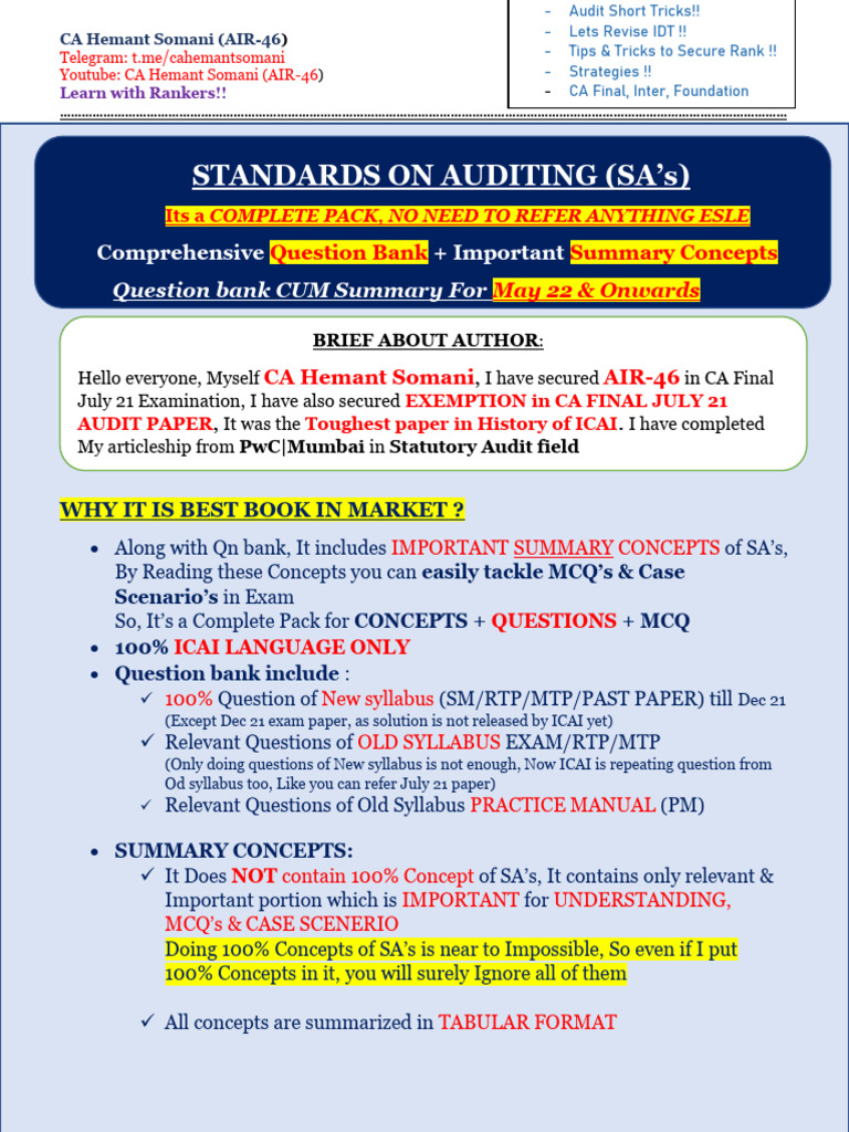 Audit - Question Bank CUM Concept, Standard On Auditing | PDF | Financial Audit | Audit