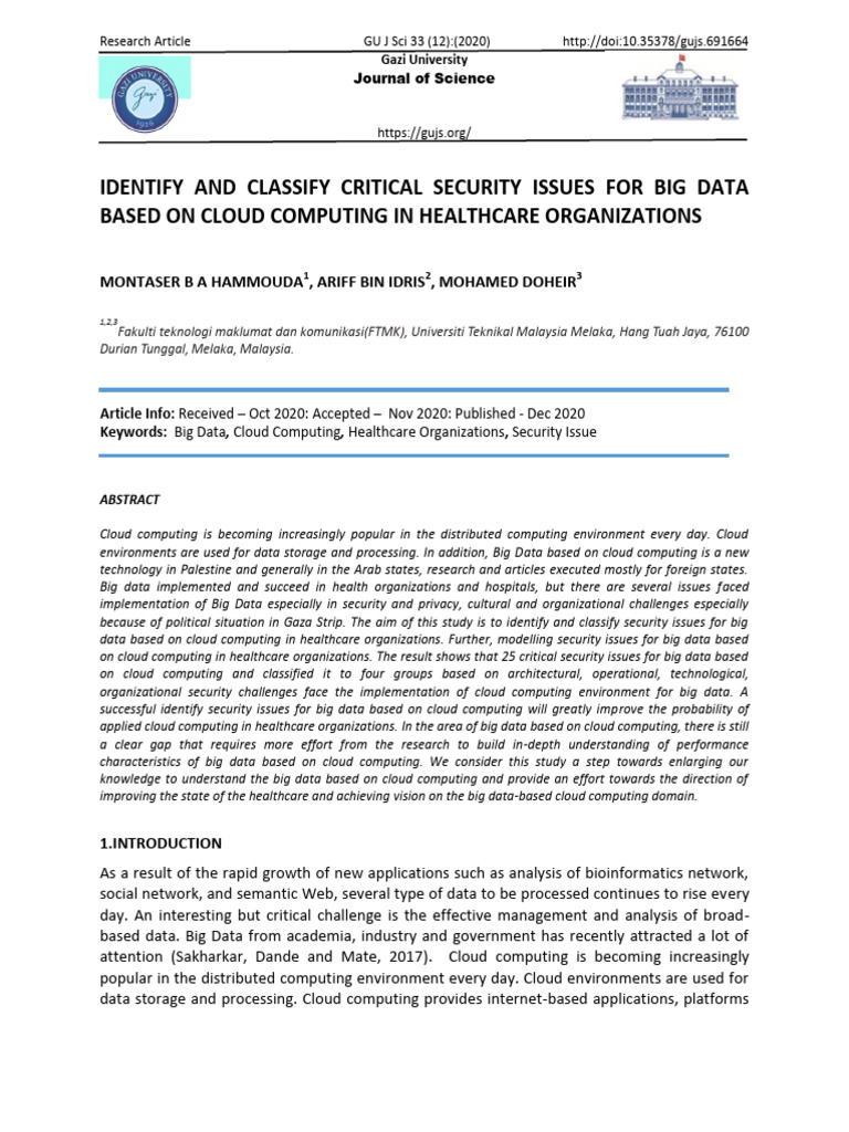 Journal BigDataHealthCare GaziQ3 | PDF | Cloud Computing | Computer Security