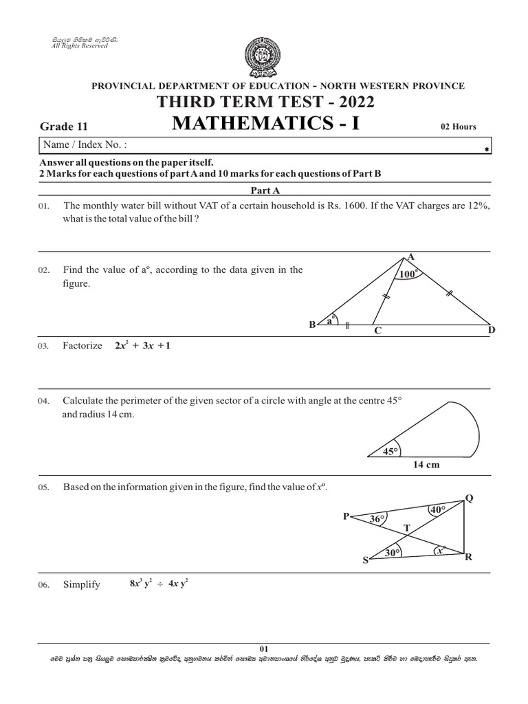 2022 NWP Msths English Medium | PDF | Area | Interest