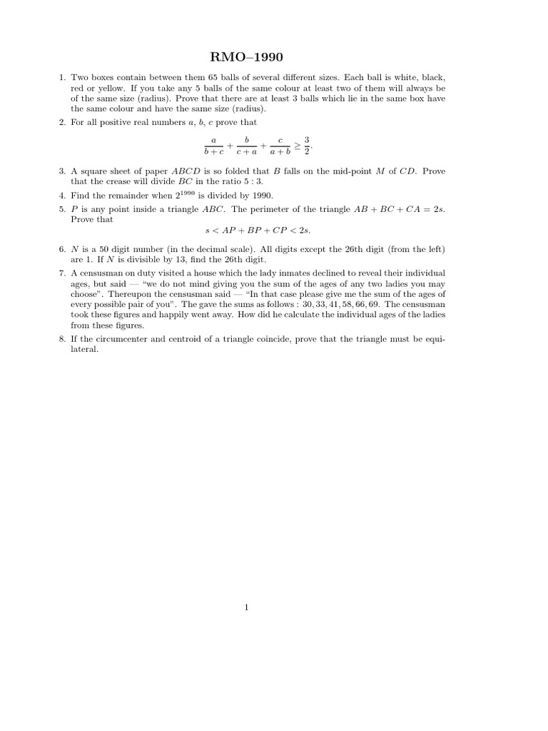 RMO Previous Year Papers | Download Free PDF | Elementary Mathematics ...