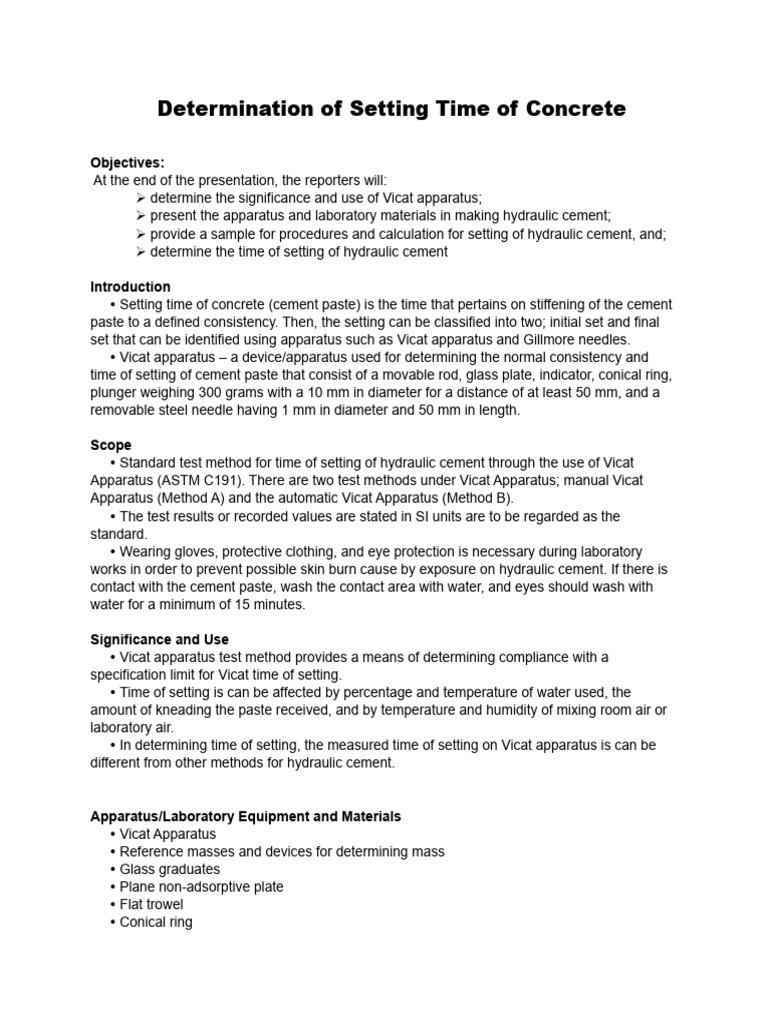 Concrete Setting Time with Vicat Method | PDF | Cement | Materials