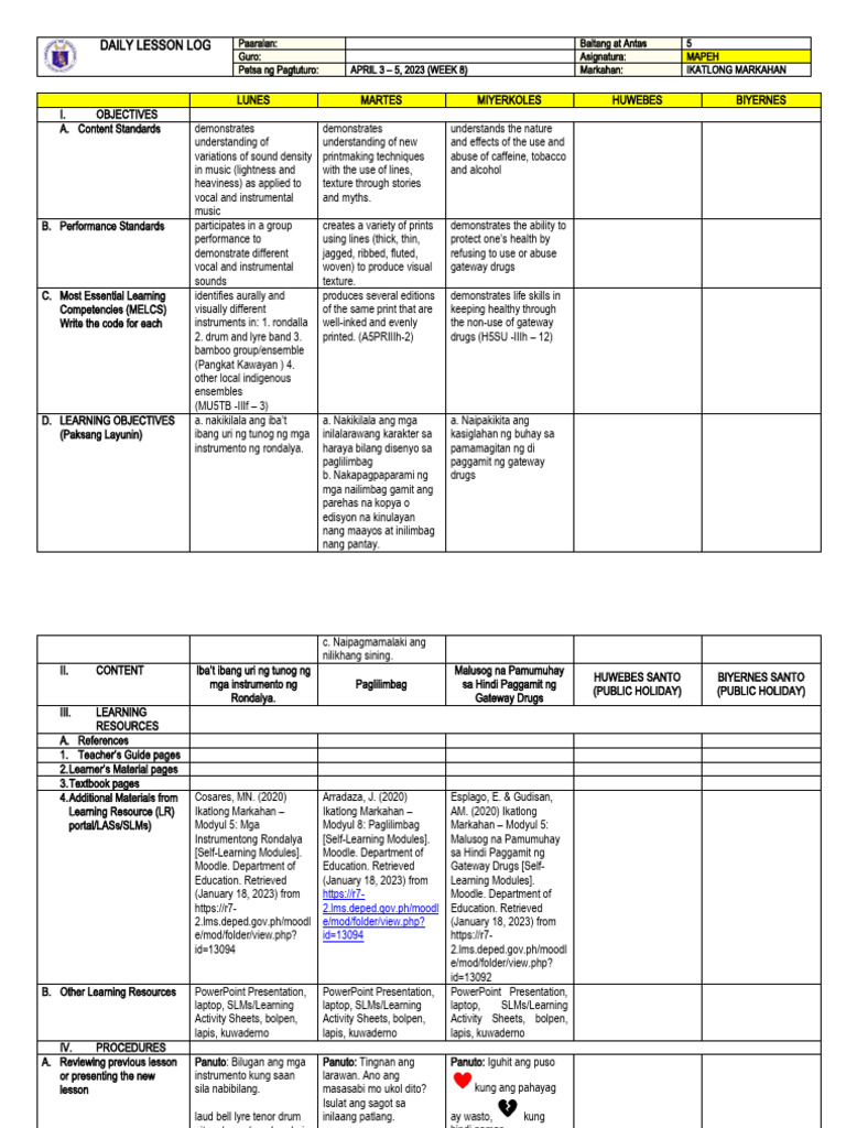 DLL G5 Mapeh Q3 W8 | PDF