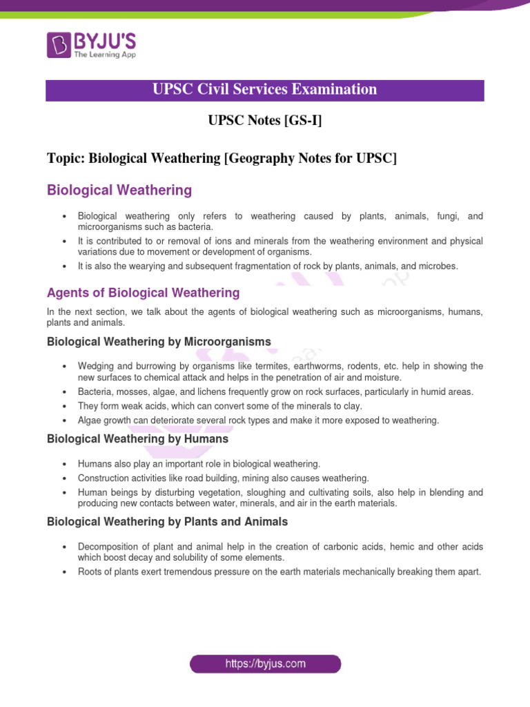 Biological Weathering Geography Notes For UPSC | PDF