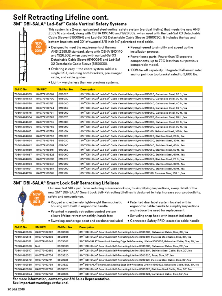 Self Retracting Lifeline Cont.: 3M Dbi-Sala Lad-Saf Cable Vertical Safety Systems | Download ...