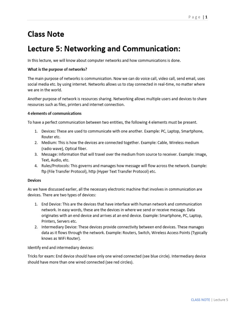 Lecture 5 Class Note | PDF | Computer Network | Network Topology