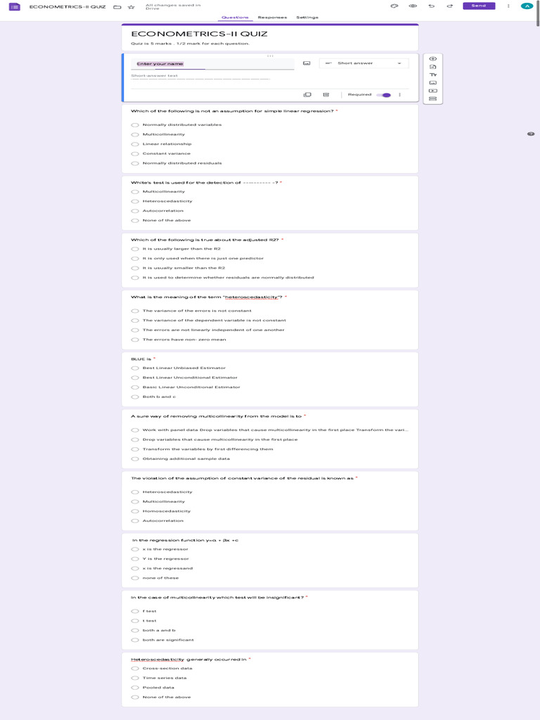 Econometrics-Ii Quiz | PDF | Errors And Residuals | Multicollinearity