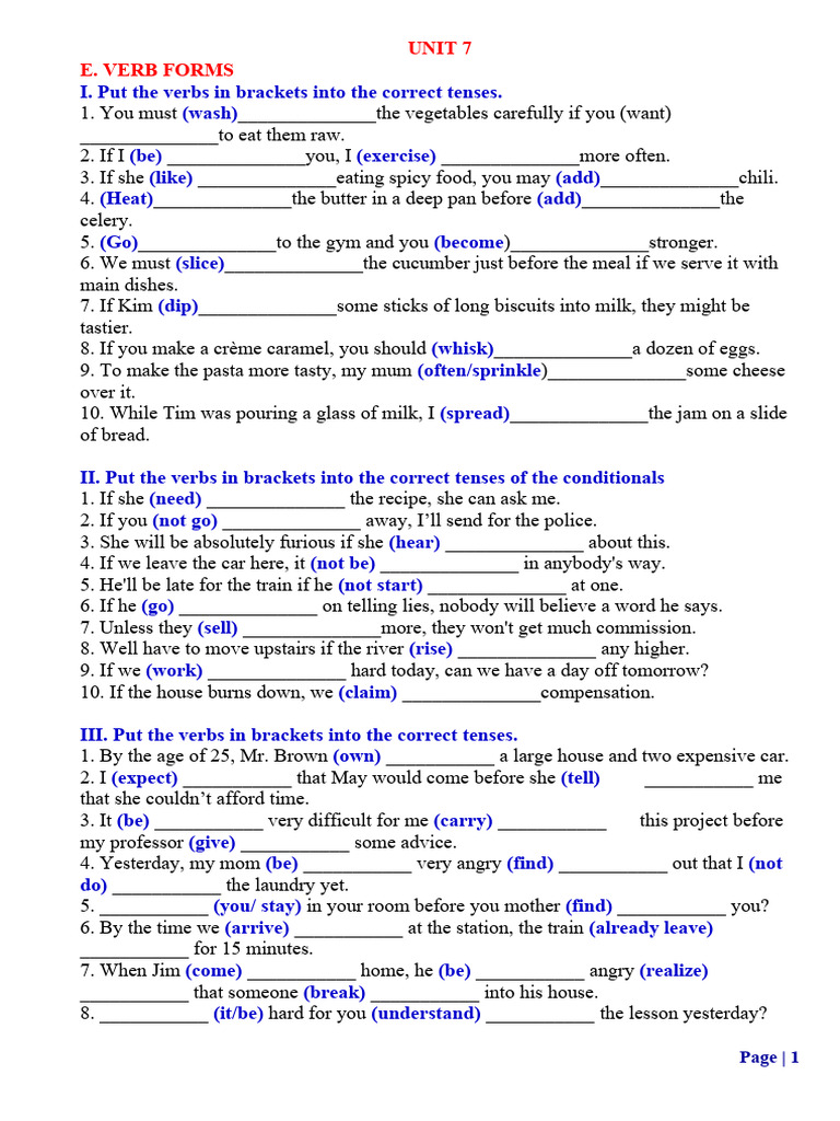 Verb Forms E9 (Unit 7-12) | PDF