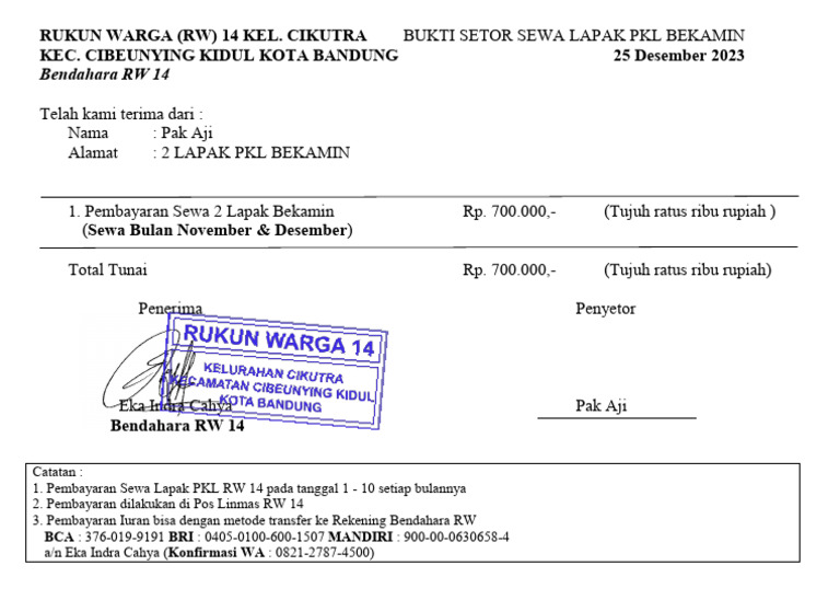 Kwitansi Sewa Lapak PKL | PDF