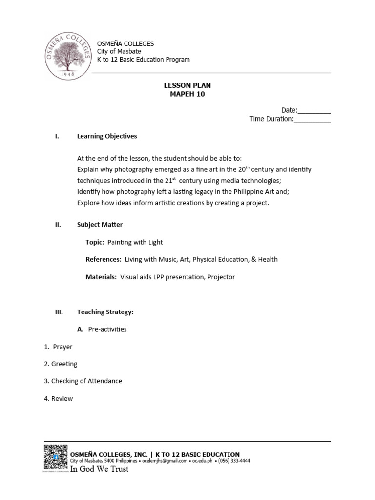 Lesson Plan 3 | PDF | Vision