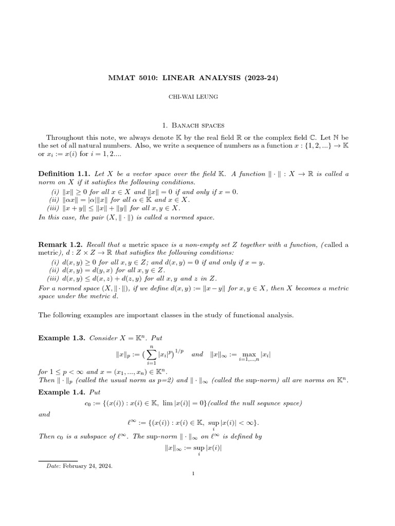 LinearAlalysis2024 (More Complete Version) | PDF | Banach Space | Limit (Mathematics)