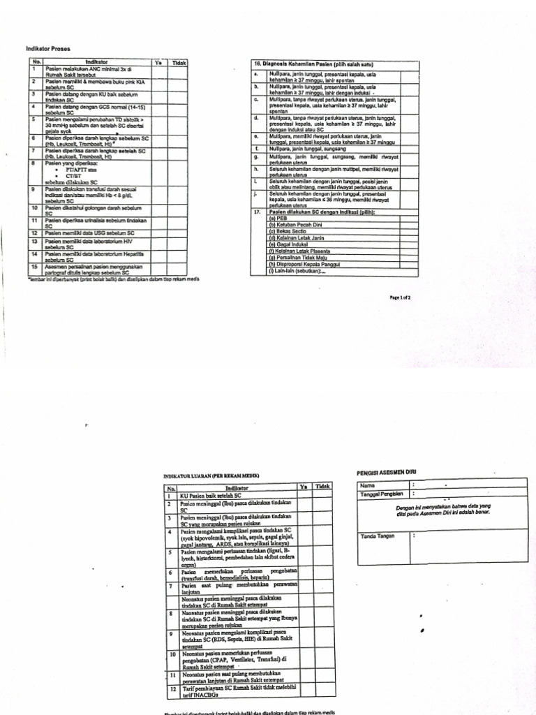 Checklist Pasien SC BPJS | PDF Checklist Pasien SC BPJS | PDF