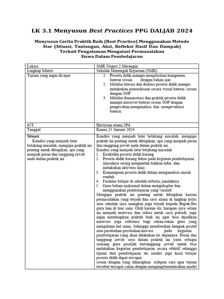 LK 3.1 Best Praktice - Siklus 2 | PDF