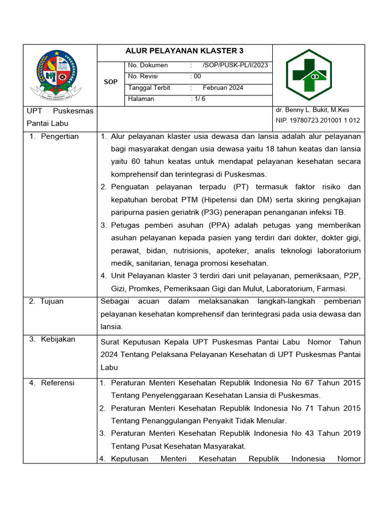 SOP Alur Pelayanan Klaster 3 Puskesmas | PDF