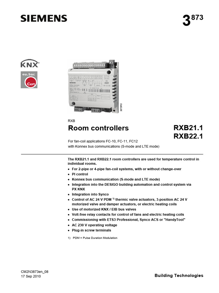 A6V10098188 - Data Sheet For Product - Room Controllers RXB21.1, RXB22 ...