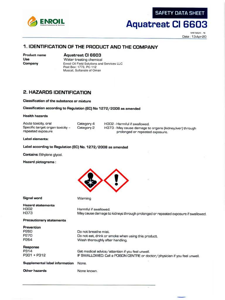 Aqua Treat CI 6603 MSDS | PDF