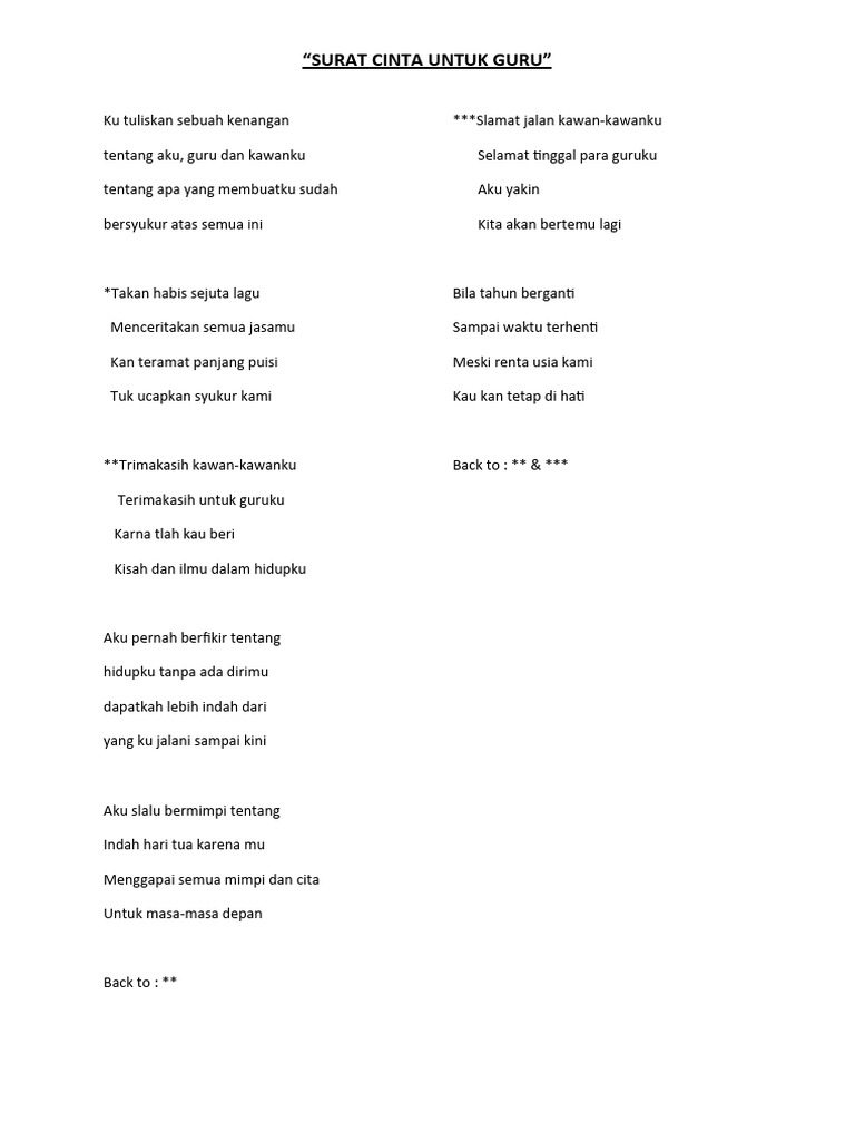 Lirik Starla-Surat Cinta Untuk Guru | PDF