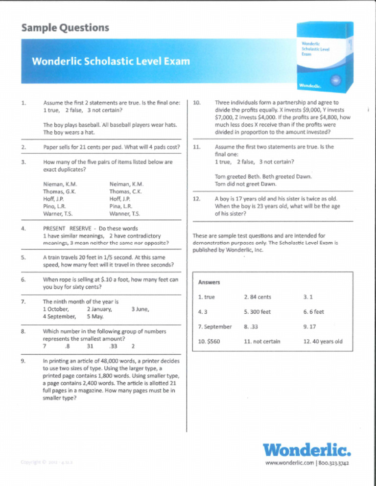 Wonderlic Sample | PDF