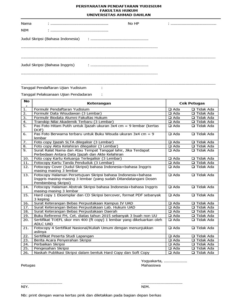 Persyaratan Yudisium Fakultas Hukum Uad Pdf