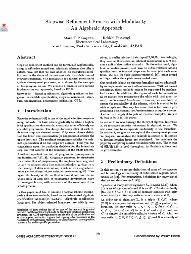 Stepwise Refinement Process .With Modularity: An Algebraic A.pproach | PDF | Computer ...