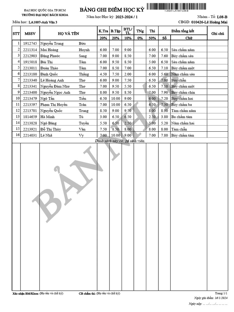 Bang Diem Nhap - 1.20231.LA1007.L08.B | PDF