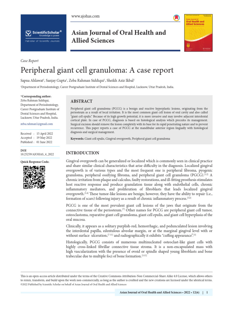 Peripheral Giant Cell Granuloma - A Case Report | PDF | Periodontology ...