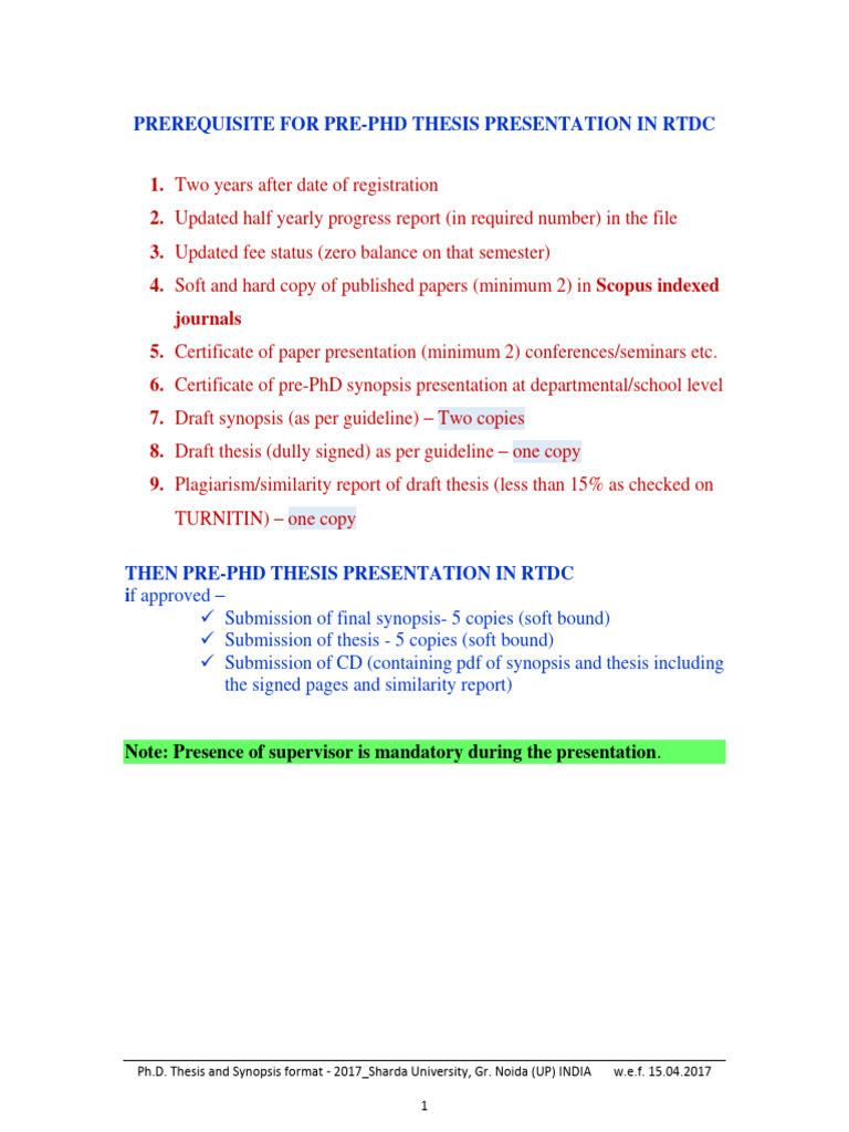 PHD THESIS and SYNOPSIS FORMAT, Sharda University W.E.F. 2017.04.15 ...