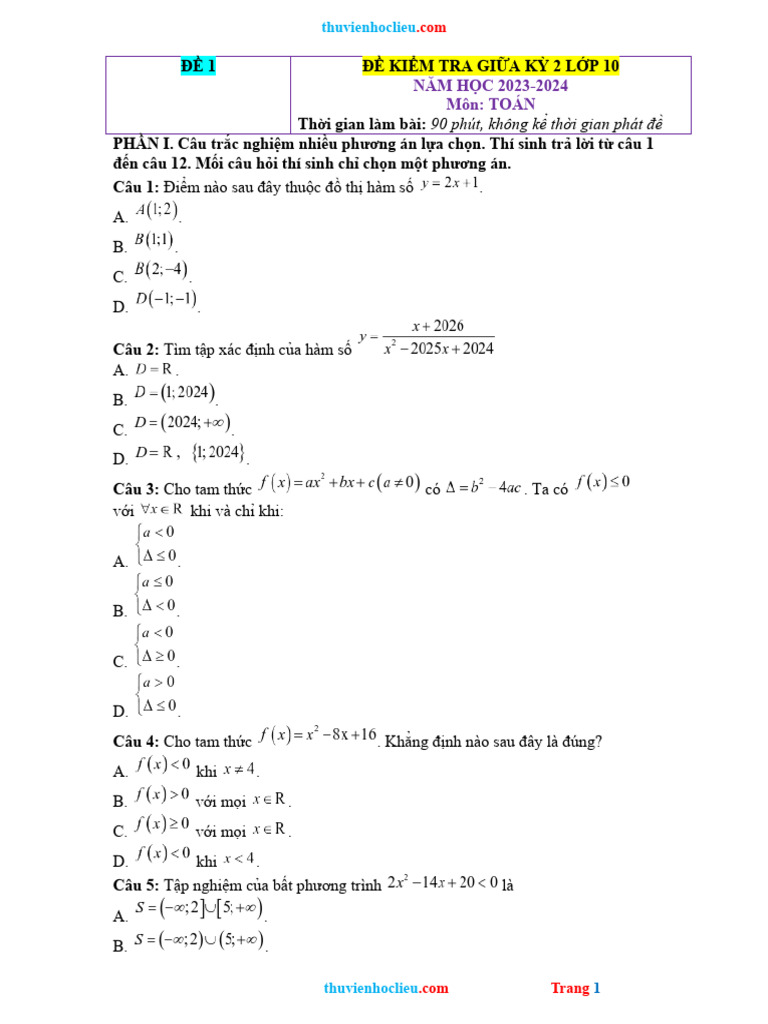De Kiem Tra Giua HK2 Toan 10 KNTT de 1 Hay | PDF
