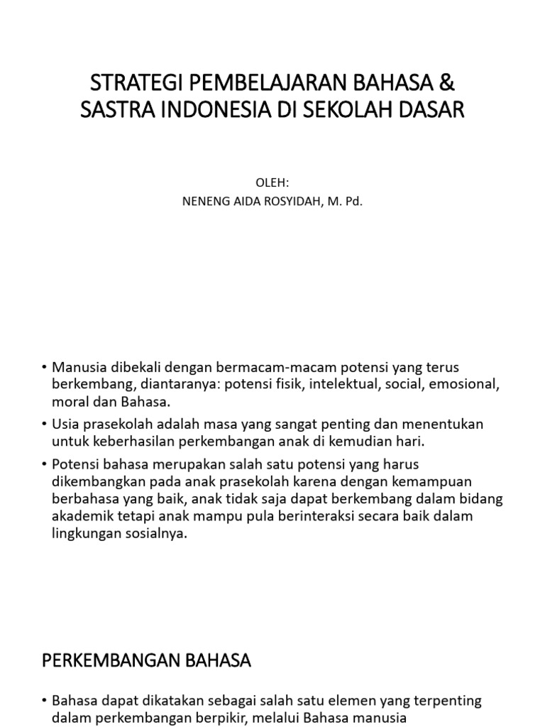 Strategi Pembelajaran Bahasa Dan Sastra Indonesia Di SD | PDF