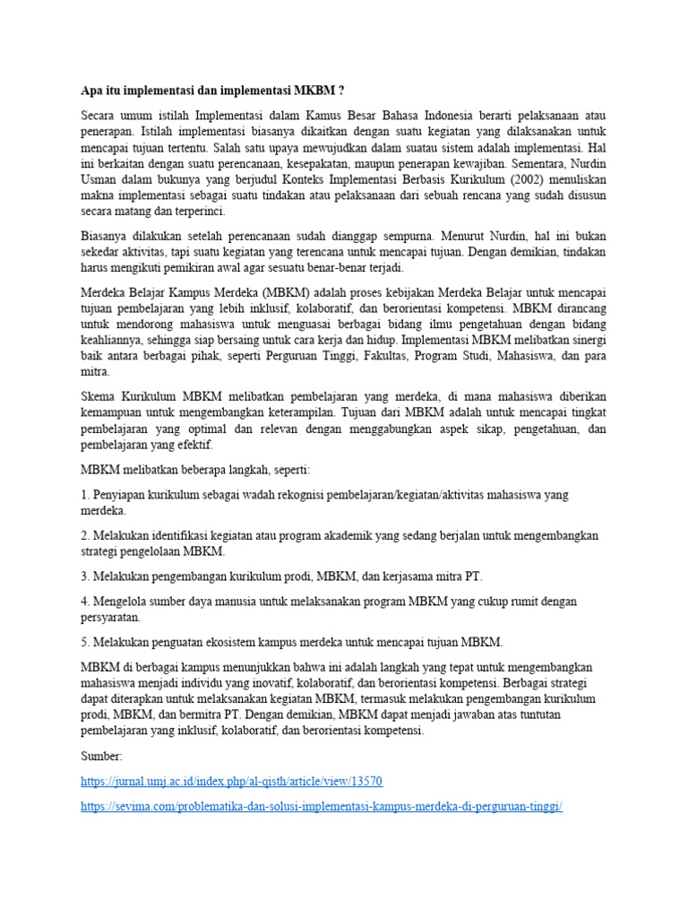 Apa Itu Implementasi Dan Implementasi MKBM ? | PDF | Karier ...