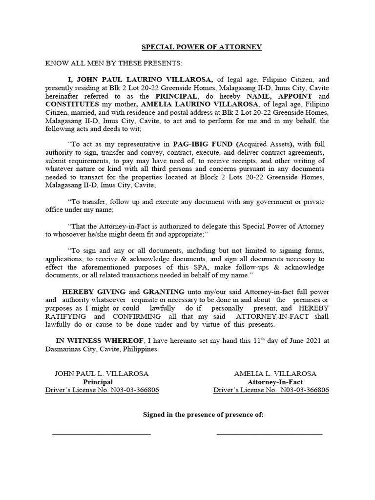 SPA General | PDF | Power Of Attorney | Civil Law (Legal System)