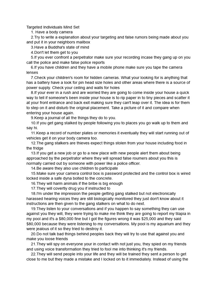 Strategies for Targeted Individuals | PDF | Stalking