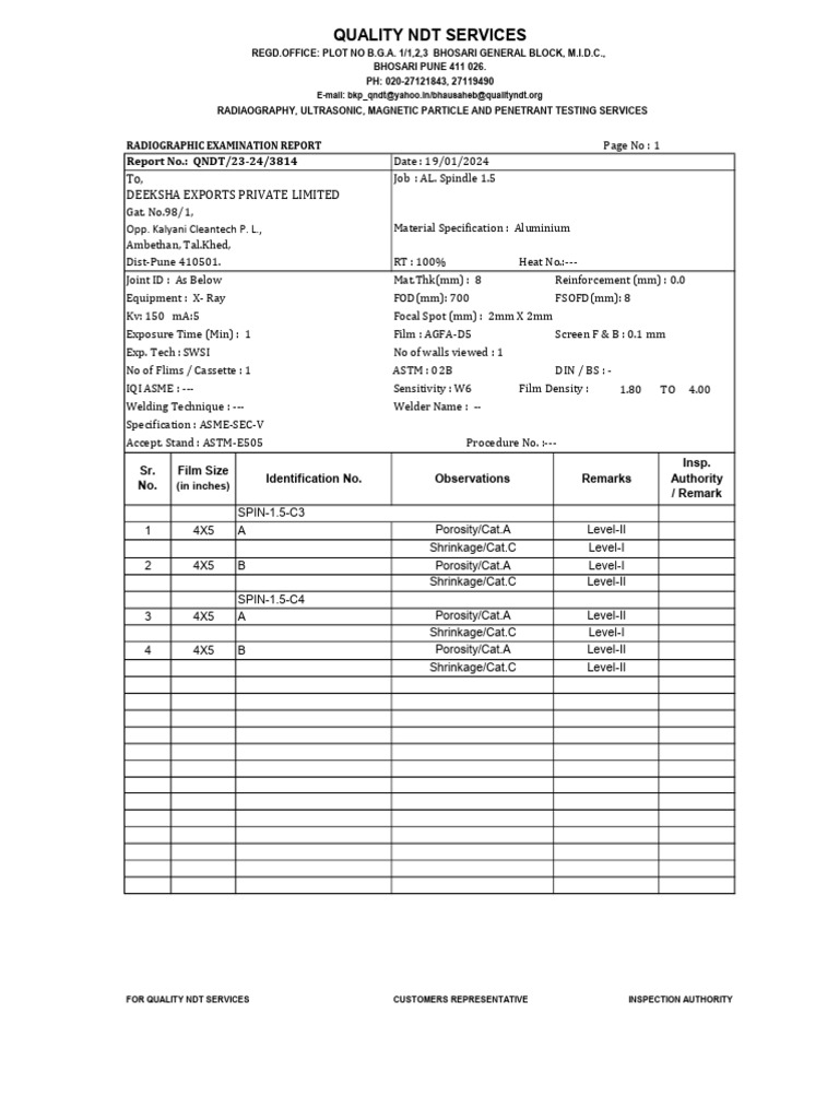 To, Deeksha Exports Private Limited: Quality NDT Services | PDF ...