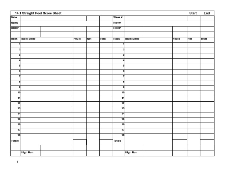 Straight Pool Score Sheet | PDF