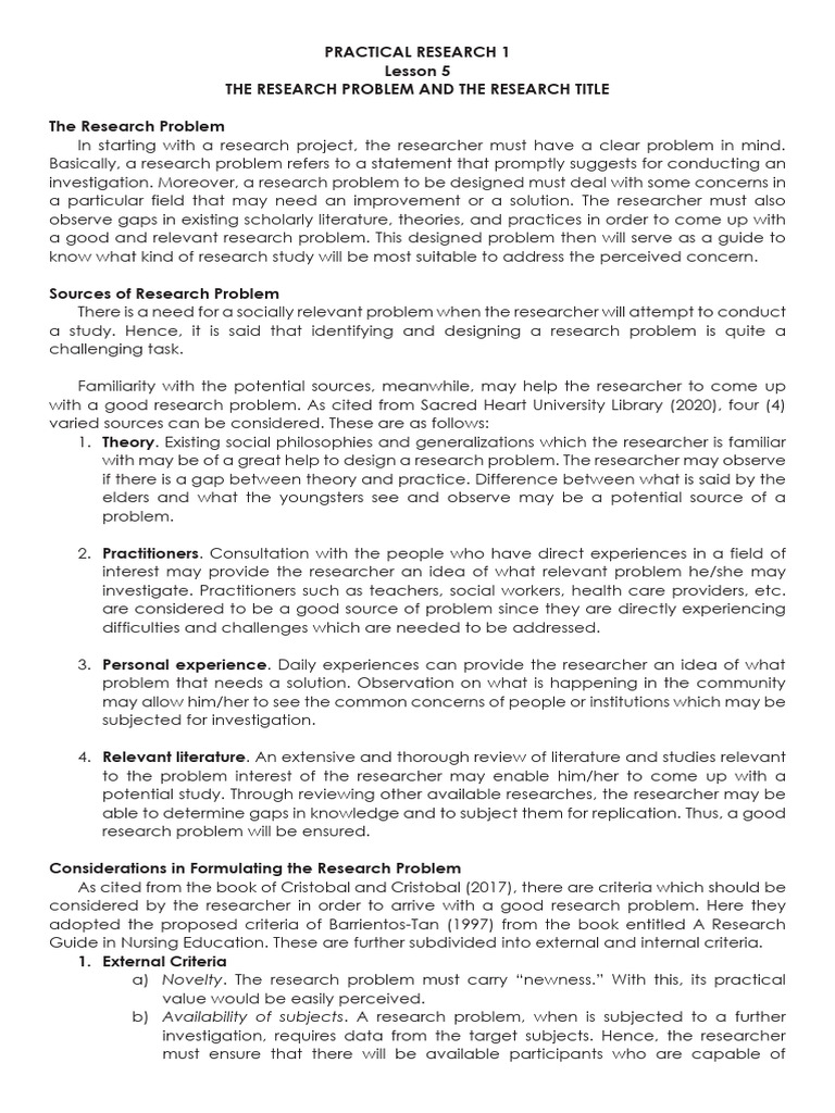 05 Practical Research 1 - The Research Problem and The Research Title ...