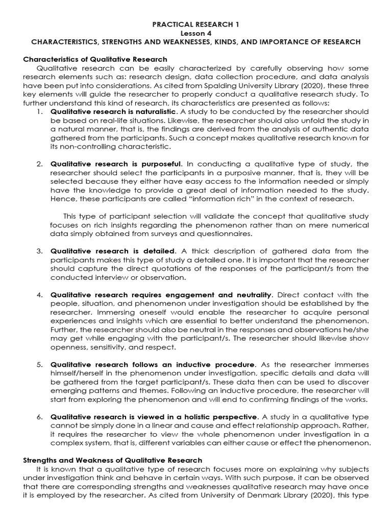 04 Practical Research 1 - Characteristics, Strengths and Weaknesses, Kinds, and Importance of ...