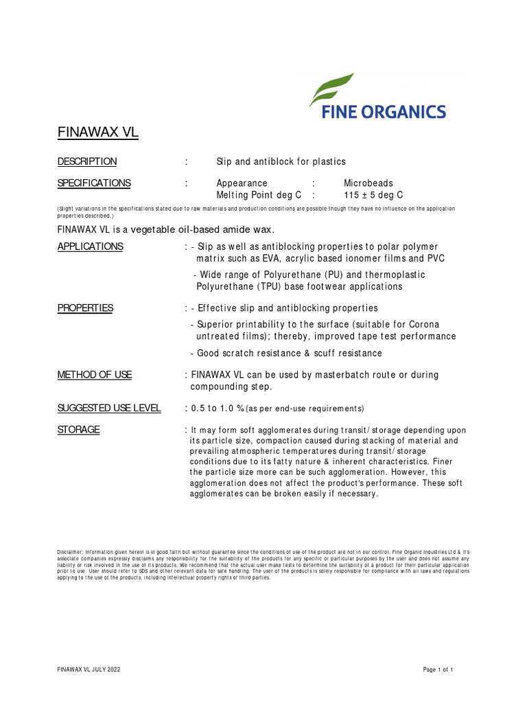TDS - Finawax VL 1 | PDF | Polyurethane | Materials