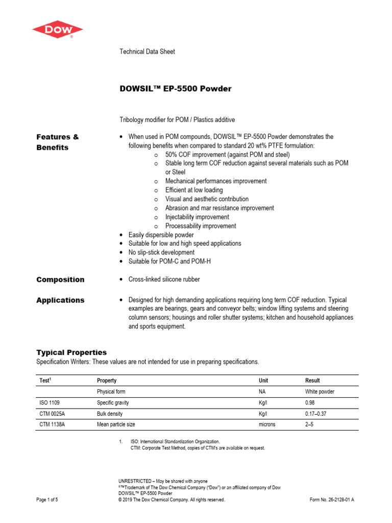 26 2128 01 Dowsil Ep 5500 Powder | PDF | Friction | Wear