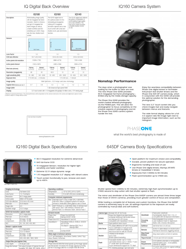 IQ160 Datasheet 0516 US | PDF | Camera | Pixel