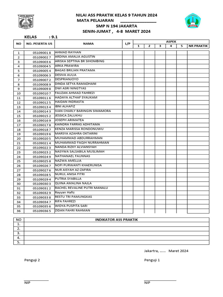 Nilai Ass Praktik 2024 | PDF