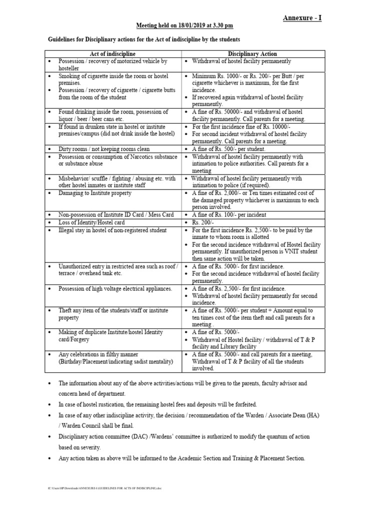 Guidelines For Disciplinary Actions For The Act of Indiscipline by The ...