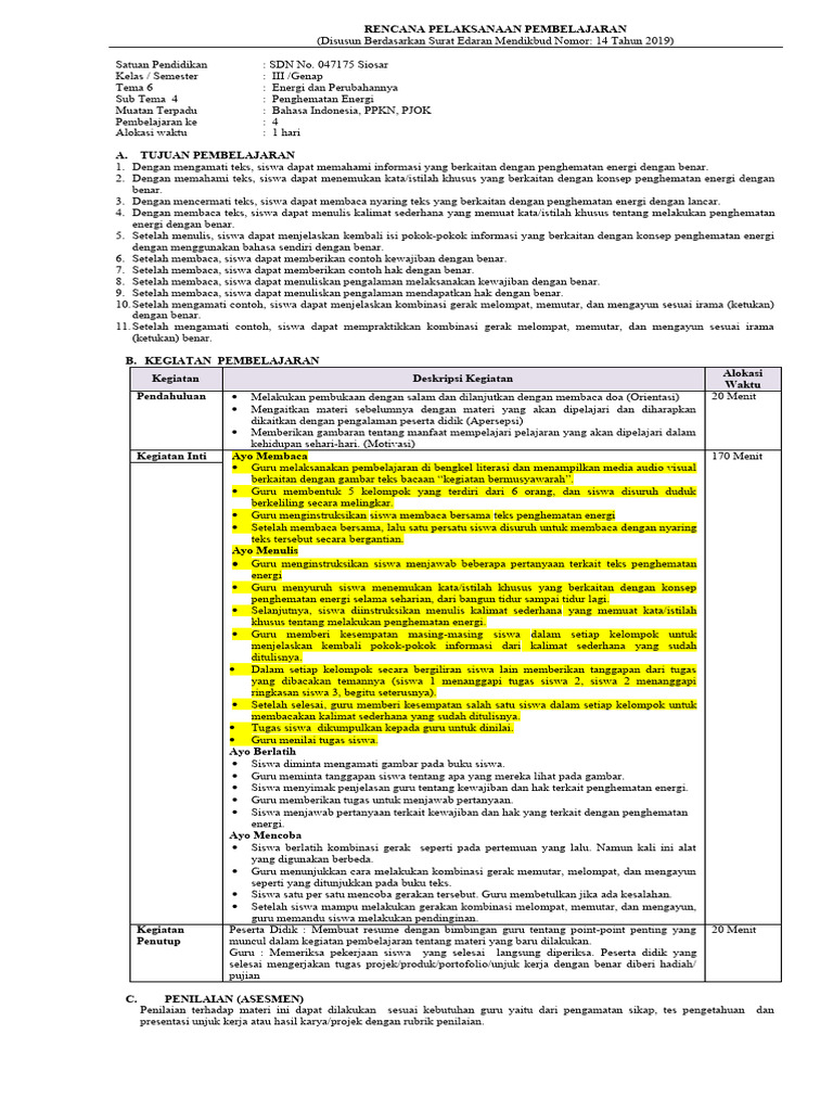 2 - RPP Siklus I Pert 1 Kls 3 SD | PDF