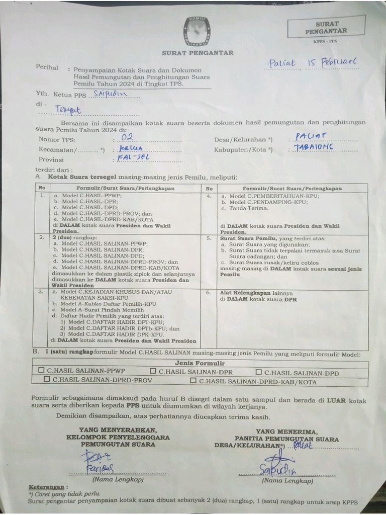 Surat Pengantar KPPS 2 KE PPS | PDF