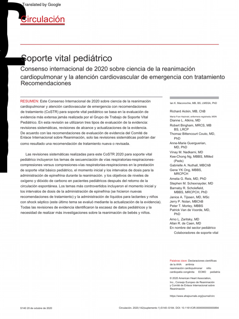 Reanimación pediátrica: Guía 2020 CoSTR | PDF | Relaciones personales ...