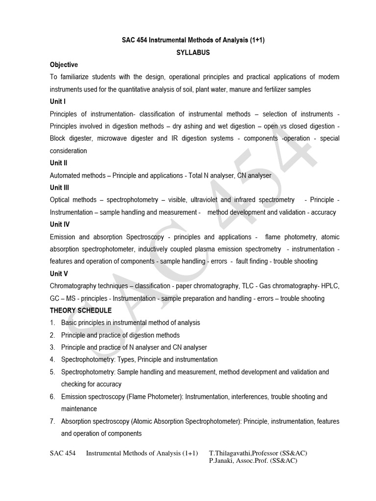 Instrumental Methods of Analysis Syllabus | PDF | Spectrophotometry ...