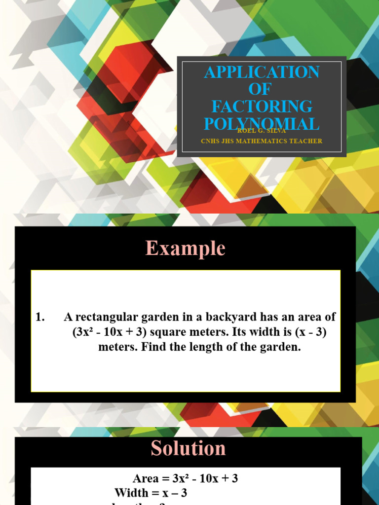 Application of Factoring Polynomial | PDF | Factorization | Elementary Mathematics