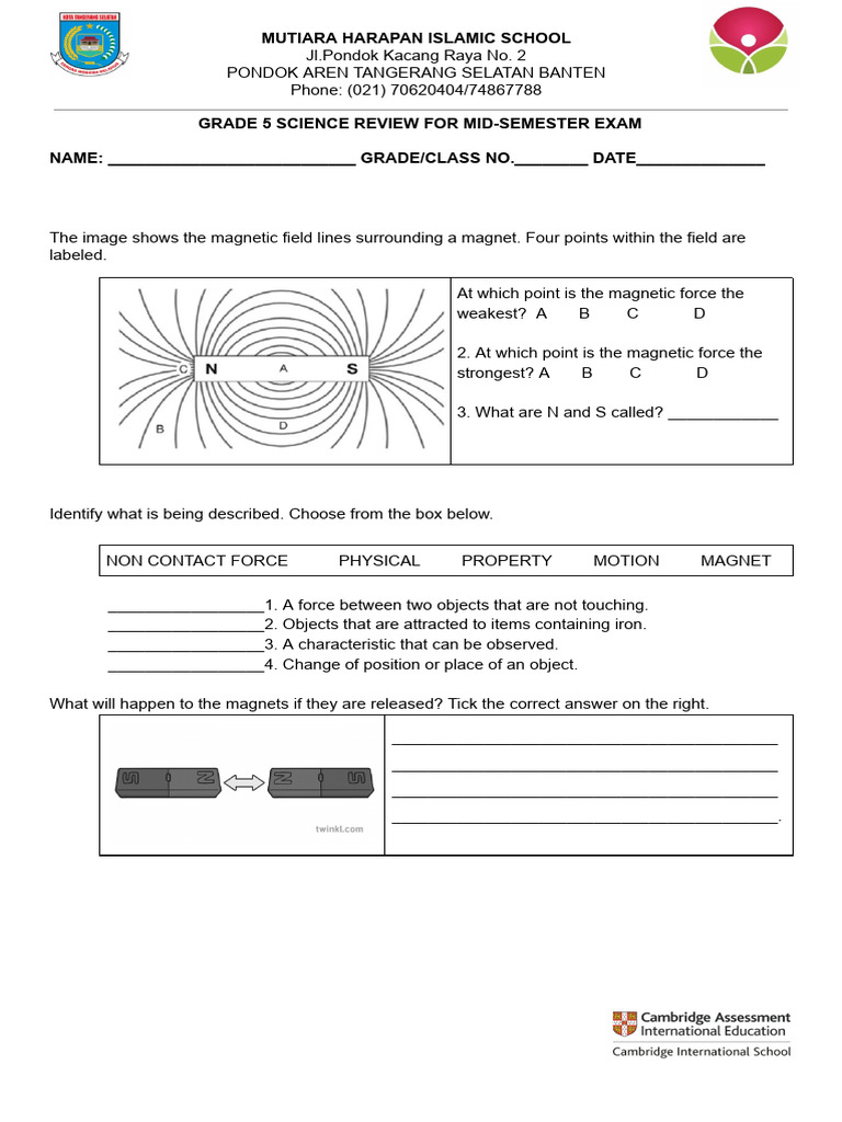 Grade 5 Science Mid-Semester Review | PDF | Force | Magnet