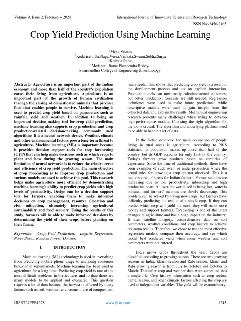 Crop Yield Prediction Using Machine Learning | PDF | Agriculture | Machine Learning