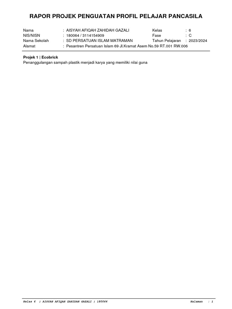 RAPOR P5 KLS Kelas6 | PDF | Kesehatan Holistik