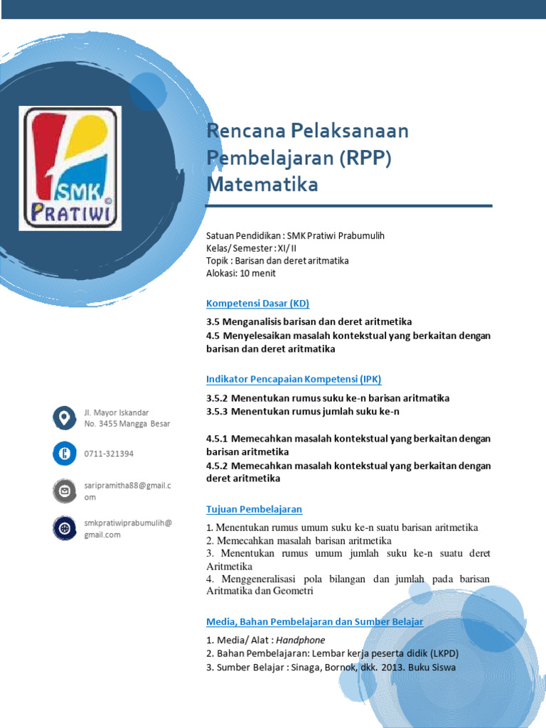 RPP Dan LKPD Barisan Dan Deret Aritmatika | PDF